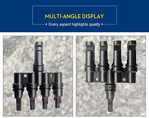 Hovico 1 Pair Solar Panel Connector MC-4 T Branch Connectors Cable Coupler Combiner - 1 Male to 4 Female (M/4F) and 1 Female to 4 Male(F/4M) for Parallel Connection Between Solar Panels