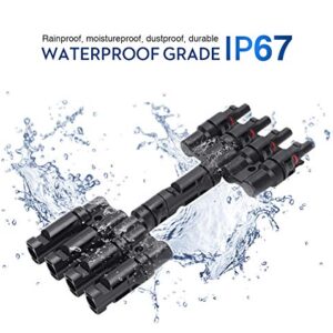 Hovico 1 Pair Solar Panel Connector MC-4 T Branch Connectors Cable Coupler Combiner - 1 Male to 4 Female (M/4F) and 1 Female to 4 Male(F/4M) for Parallel Connection Between Solar Panels