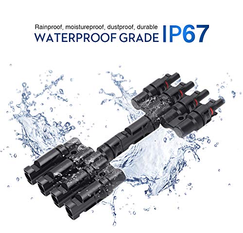 Hovico 1 Pair Solar Panel Connector MC-4 T Branch Connectors Cable Coupler Combiner - 1 Male to 4 Female (M/4F) and 1 Female to 4 Male(F/4M) for Parallel Connection Between Solar Panels