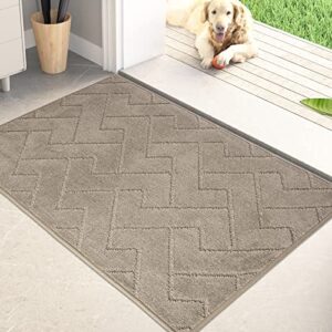 purrugs dirt trapper door mat 24" x 35.5", non-slip machine washable entry rug, shoe scraper, dog door mat, super absorbent welcome mat for front & back door, muddy wet shoes & paws, taupe