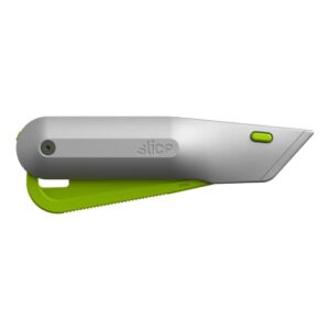 Slice 10493, Squeeze Knife Box Cutter, Ceramic Blade, Finger Friendly, Lasts 11x as Long, Safety Lock Switch, Metal Handle, Auto-Retractable