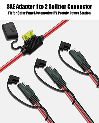 GMURA SAE Cable Splitter 10AWG Y-Splitter 1 to 2 SAE Extension Cable with 30A Inline Fuse Holder and SAE Polarity Reverse Adapter for Solar Panel Automotive RV Portable Power Station