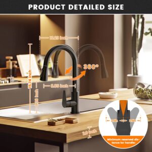 YASFEL Modern Kitchen Faucet Matte Black - High Arc Pull Down Kitchen Faucet, Single Handle Pull Out Sink Faucet, Stainless Steel Kitchen Sink Faucets with Pull Down Sprayer