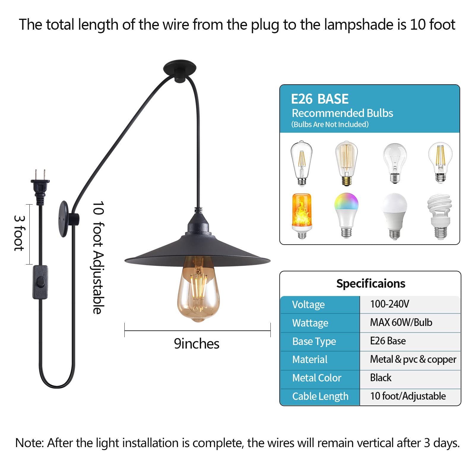 KOLAKODLUX Hanging Lamp with Plug in Cord Outdoor Lamps for Patio Waterproof Waterproof Pendant Light with Plug Outdoor Lamps for Patio Waterproof Hanging Pendant Light with Plug in Cord MA6006