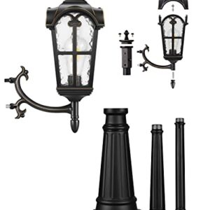 VIANIS 3-Head Outdoor Lamp Post Light Fixture, Black Outdoor Light Dusk Dawn Sensor for Lamp Post, Waterproof Anti-Rust Aluminum Housing with Tempered Glass, Street Light for Garden, Patio, Driveway