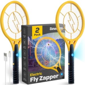 Electric 4000 Volt Fly Swatter [Set of 2] Handheld Bug Zapper Racket for Indoor/Outdoor - Instant Bug & Mosquito Killer with Attractant LED Light - USB Rechargeable Portable Fly Zapper.