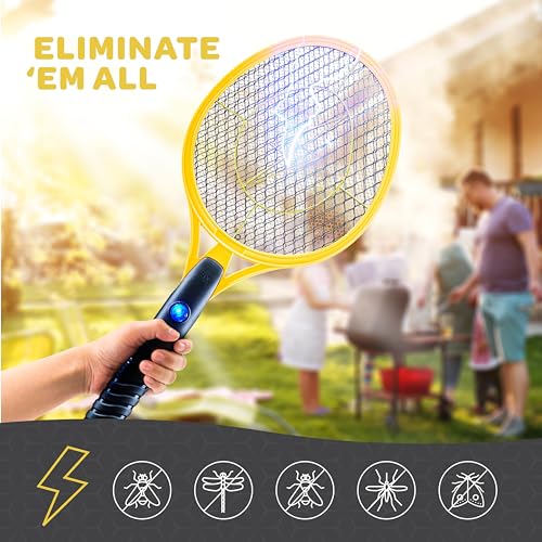 Electric 4000 Volt Fly Swatter [Set of 2] Handheld Bug Zapper Racket for Indoor/Outdoor - Instant Bug & Mosquito Killer with Attractant LED Light - USB Rechargeable Portable Fly Zapper.