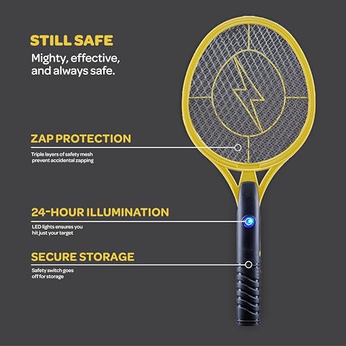 Electric 4000 Volt Fly Swatter [Set of 2] Handheld Bug Zapper Racket for Indoor/Outdoor - Instant Bug & Mosquito Killer with Attractant LED Light - USB Rechargeable Portable Fly Zapper.