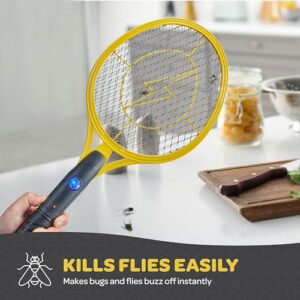 Electric 4000 Volt Fly Swatter [Set of 2] Handheld Bug Zapper Racket for Indoor/Outdoor - Instant Bug & Mosquito Killer with Attractant LED Light - USB Rechargeable Portable Fly Zapper.