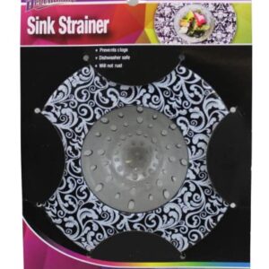 Dependable Industries 2 Pack 5.25" Diameter Decorative Designer Pattern Kitchen Sink Strainer Durable (Black Paisley)