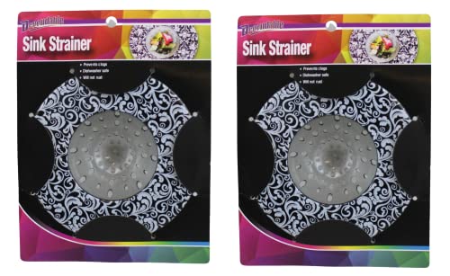 Dependable Industries 2 Pack 5.25" Diameter Decorative Designer Pattern Kitchen Sink Strainer Durable (Black Paisley)