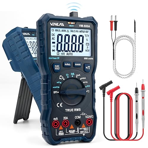 VENLAB Digital Multimeter TRMS 6000 Counts Volt Amp Meter Ohm Auto-Ranging Multimeter Tester with NCV,Measures Voltage Current Resistance Diodes Continuity Duty-Cycle Capacitance Temperature