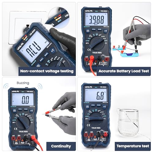 VENLAB Digital Multimeter TRMS 6000 Counts Volt Amp Meter Ohm Auto-Ranging Multimeter Tester with NCV,Measures Voltage Current Resistance Diodes Continuity Duty-Cycle Capacitance Temperature