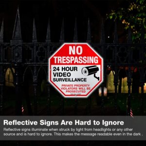 No Trespassing Sign Private Property Protected By Video Surveillance Violators Will Be Prosecuted Sign, 2-Pack 10 x 10 Inch Reflective Aluminum, UV Protected, Weather/Fade Resistant, Easy to Install