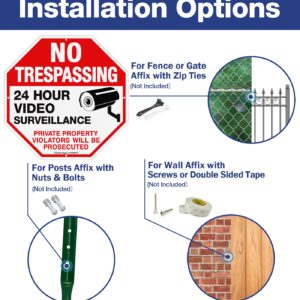 No Trespassing Sign Private Property Protected By Video Surveillance Violators Will Be Prosecuted Sign, 2-Pack 10 x 10 Inch Reflective Aluminum, UV Protected, Weather/Fade Resistant, Easy to Install