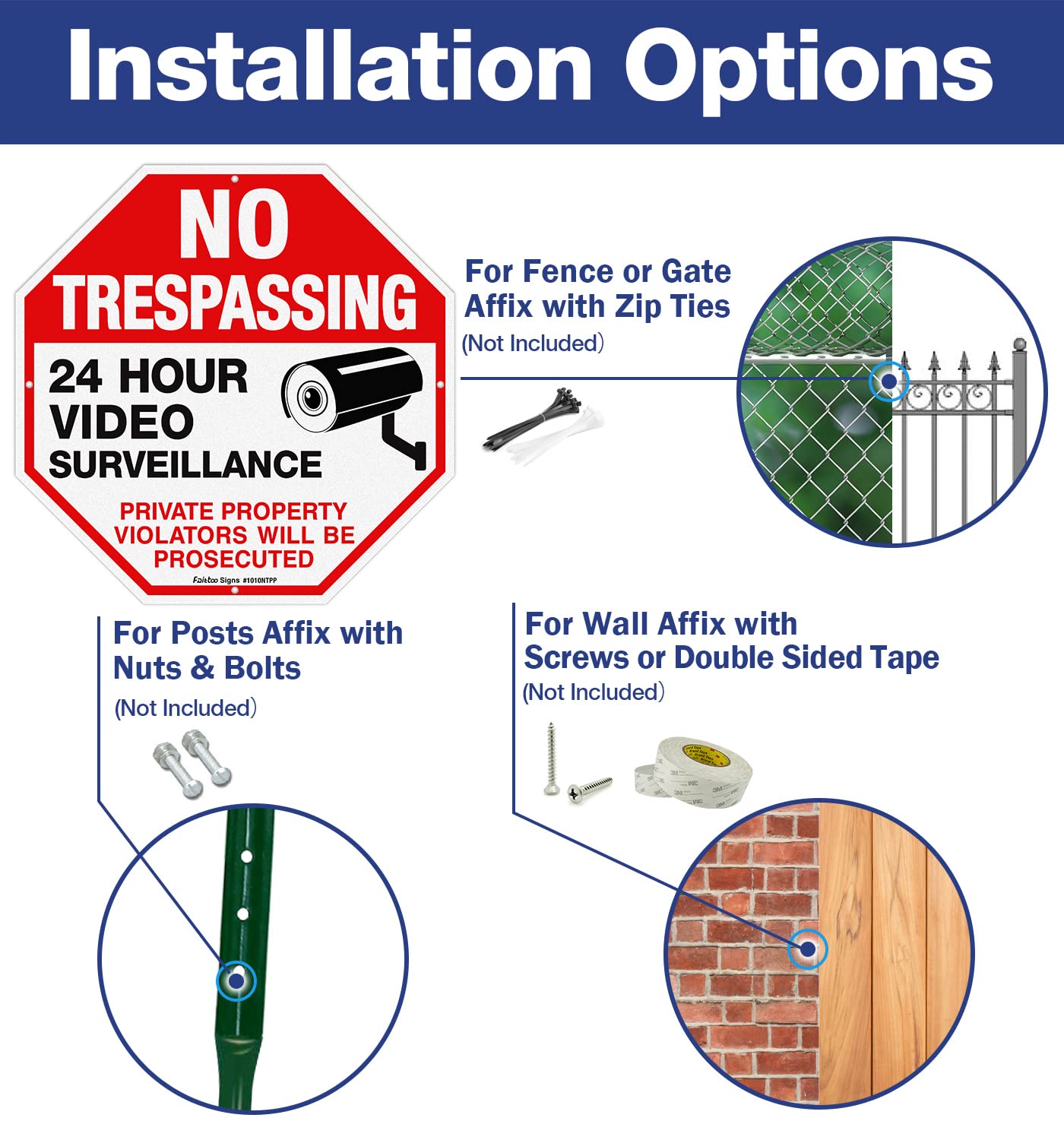 No Trespassing Sign Private Property Protected By Video Surveillance Violators Will Be Prosecuted Sign, 2-Pack 10 x 10 Inch Reflective Aluminum, UV Protected, Weather/Fade Resistant, Easy to Install