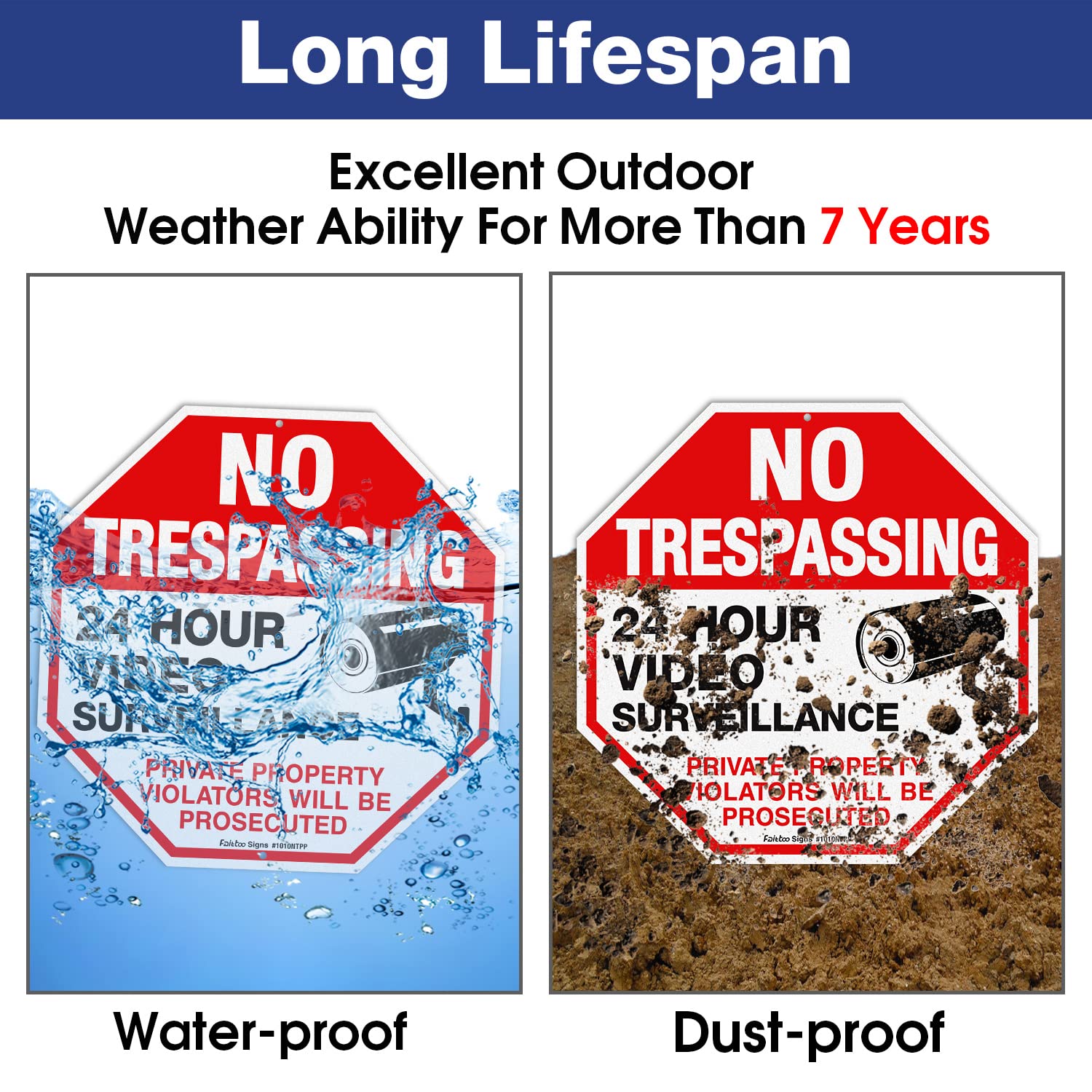 No Trespassing Sign Private Property Protected By Video Surveillance Violators Will Be Prosecuted Sign, 2-Pack 10 x 10 Inch Reflective Aluminum, UV Protected, Weather/Fade Resistant, Easy to Install