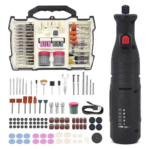 Powertough Cordless Rotary tool with 99pcs accessories Mini Grinder with 2.0A 8v Battery 5 speed 4 front LED light high speed low vibration (Cordless Rotary tool with 99pcs accessories)