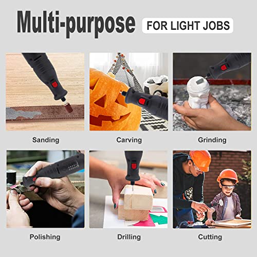 Powertough Cordless Rotary tool with 99pcs accessories Mini Grinder with 2.0A 8v Battery 5 speed 4 front LED light high speed low vibration (Cordless Rotary tool with 99pcs accessories)