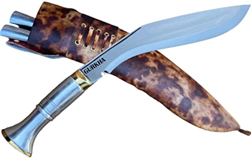 Gurkha Kukri Knife Chitlange White Metal On Handle 10.5 IN Fixed Blade Khukuri - Handmade in Nepal