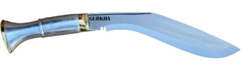 Gurkha Kukri Knife Chitlange White Metal On Handle 10.5 IN Fixed Blade Khukuri - Handmade in Nepal