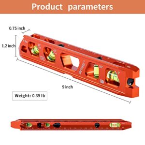 BETHEL Torpedo Level, Magnetic Conduit Level with 4 Vials, V-Groove and Magnet Track, Aluminum Alloy Construction, High Viz Orange (9 inch)