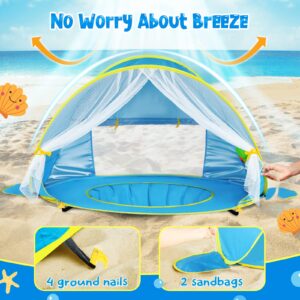 Monobeach Baby Beach Tent, Beach Canopy Sun Shelter UPF50+ UV Protection Baby Pool with Canopy, Easy Set Up Pop Up Baby Beach Shade Pool for Toddlers Outdoor Camping Pool Fun (Front Mesh Blue)