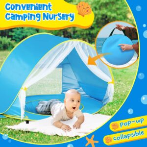 Monobeach Baby Beach Tent, Beach Canopy Sun Shelter UPF50+ UV Protection Baby Pool with Canopy, Easy Set Up Pop Up Baby Beach Shade Pool for Toddlers Outdoor Camping Pool Fun (Front Mesh Blue)