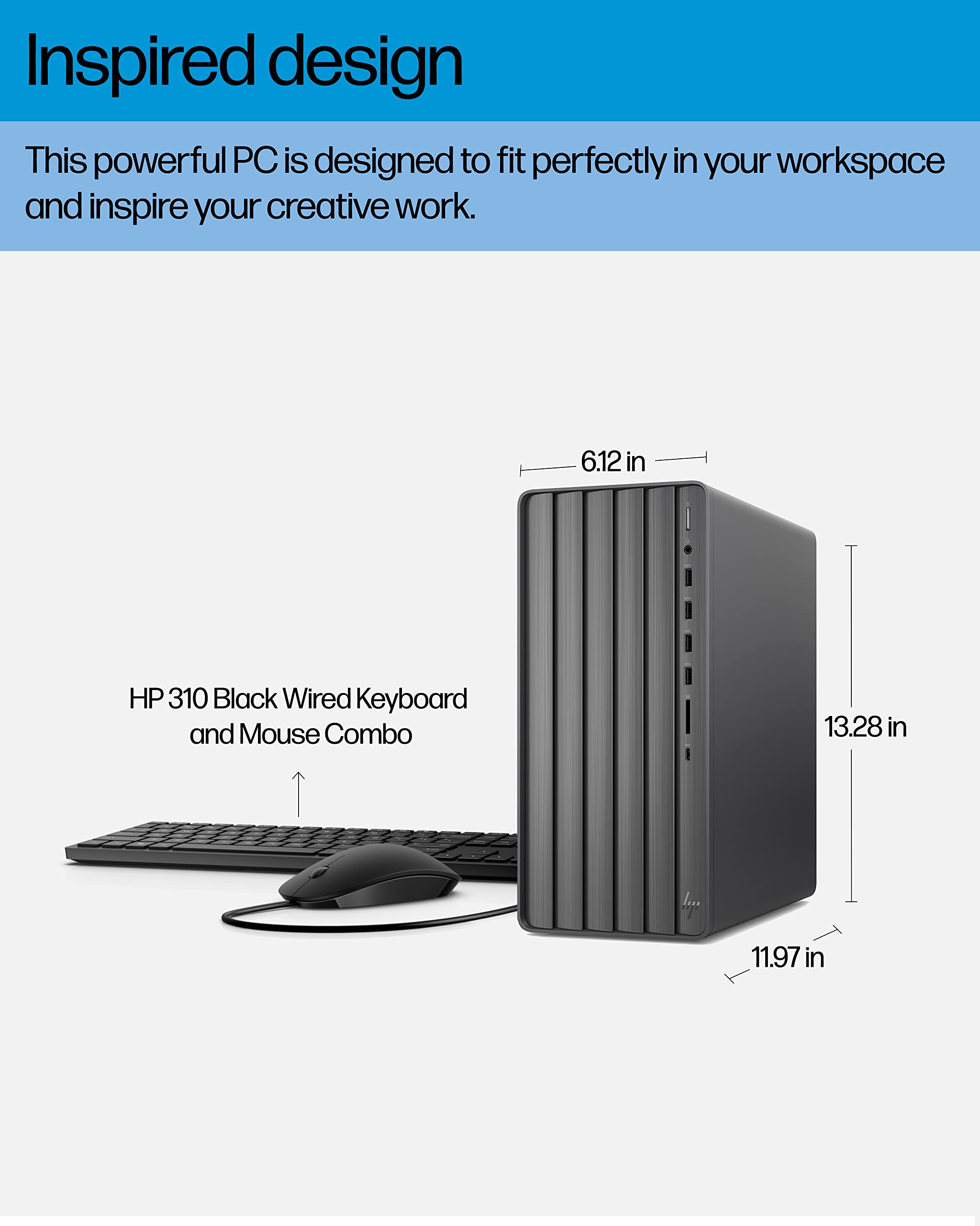 HP Envy Desktop, 12th Gen Intel Core i7-12700, 16 GB RAM, 512 GB SSD & 1 TB SATA Hard Drive, Windows 11 Pro, Wi-Fi & Bluetooth, Wired Keyboard & Mouse, Pre-Built PC Tower (TE01-3022, 2022)