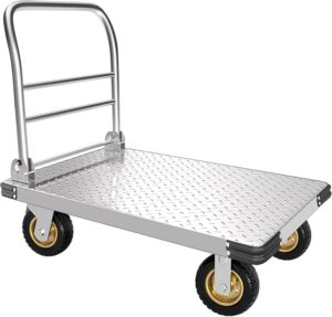 platform trucks, dolly cart heavy duty 2000 lbs capacity, steel foldable push cart dolly large flatbed cart w/360 degree 6" swivel wheels 36"x24" platform truck hand cart for groceries, warehouse