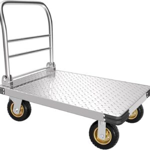 Platform Trucks, Dolly Cart Heavy Duty 2000 LBS Capacity, Steel Foldable Push Cart Dolly Large Flatbed Cart w/360 Degree 6" Swivel Wheels 36"x24" Platform Truck Hand Cart for Groceries, Warehouse