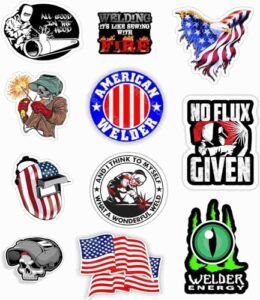 11 pcs welder stickers set welding decals, 2 inches. welding helmet welder decal. oilfield trash hard hat sticker