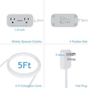 Flat Plug Extension Cord with 3 USB Ports, TESSAN Ultra Thin Power Strip with 2 AC Outlets Cruise Ship Essentials, Small 5 ft Low Profile Outlet Concealer for Travel Office School Dorm Room Essentials