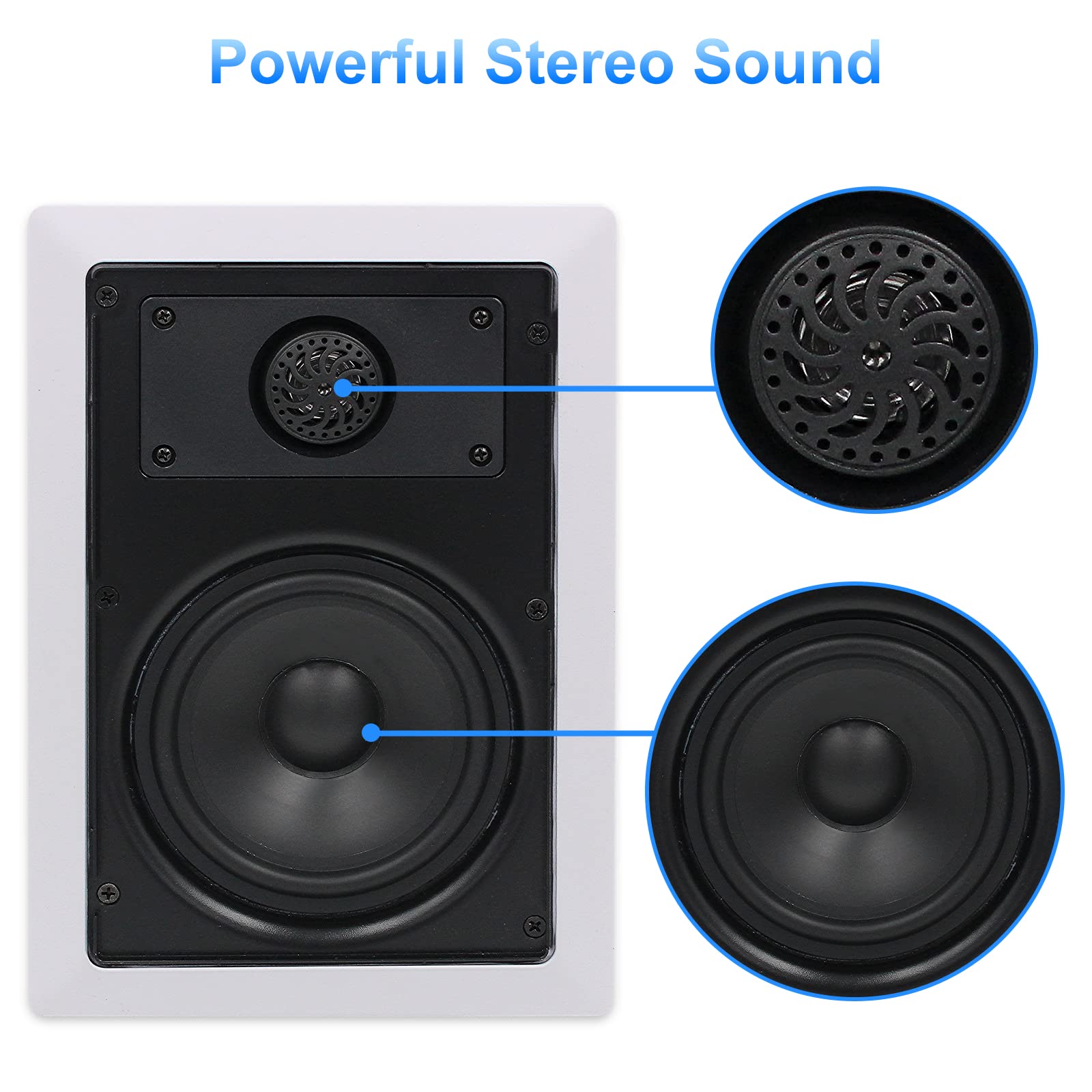 Herdio 5.25 Inch Bluetooth in Wall Speakers, 2-Way 200W Flush Mount Ceiling Speakers for Home Indoor Kitchen Covered Porches (Pair, White)