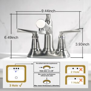 LEITECHUWEI Bathroom Faucet with Pull Out Sprayer for 3 Hole,4 Inch Centerset Utility Sink Faucet,Brushed Nickel Bathroom Sink Faucet for Vanity Faucet Lavatory Faucet Rv Faucet Indoor Outdoor Faucet