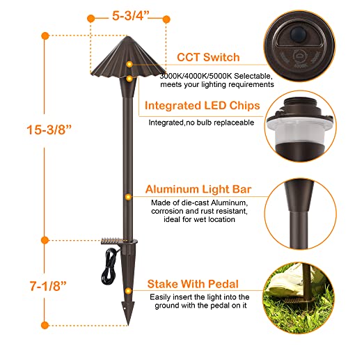 CLOUDY BAY 3000K/4000K/5000K Selectable LED Landscape Pathway Light for Yard Patio,5W 12V~15V AC/DC Low Voltage Path Lighting, Waterproof,6 Pack