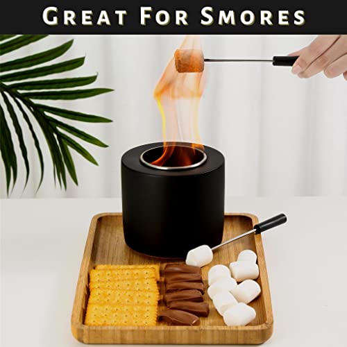 Tabletop fire Pit | Smores Maker Mini Indoor Fire Pit- Portable Table Top Fire Pit Bowl with Roasting Forks and Cork Pad -Tabletop Mini Indoor Fireplace -Small Fire Pit (Black)