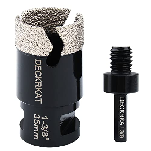 Diamond Core Drill Bit Vacuum Brazed 1-3/8” 35mm Diamond Hole Saw with Flutes for Granite Quartz Hard Porcelain Tile with 5/8-11 Female Thread & 3/8” Hex Shank Adapter Fit Angle Grinders & Drills