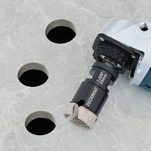 Diamond Core Drill Bit Vacuum Brazed 1-3/8” 35mm Diamond Hole Saw with Flutes for Granite Quartz Hard Porcelain Tile with 5/8-11 Female Thread & 3/8” Hex Shank Adapter Fit Angle Grinders & Drills