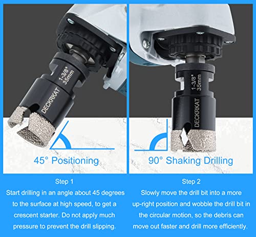 Diamond Core Drill Bit Vacuum Brazed 1-3/8” 35mm Diamond Hole Saw with Flutes for Granite Quartz Hard Porcelain Tile with 5/8-11 Female Thread & 3/8” Hex Shank Adapter Fit Angle Grinders & Drills