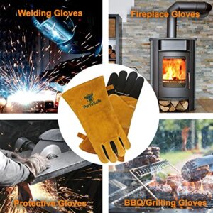 PerfeSafe Welding Gloves, 932℉ Heat Fire Resistant Gloves, Leather Welding Gloves for Stick/Tig/Mig/Forge, Mitts for BBQ,Oven,Grill,Fireplace,Stove,Animal Handling Gloves with Soft Lining