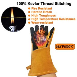 PerfeSafe Welding Gloves, 932℉ Heat Fire Resistant Gloves, Leather Welding Gloves for Stick/Tig/Mig/Forge, Mitts for BBQ,Oven,Grill,Fireplace,Stove,Animal Handling Gloves with Soft Lining