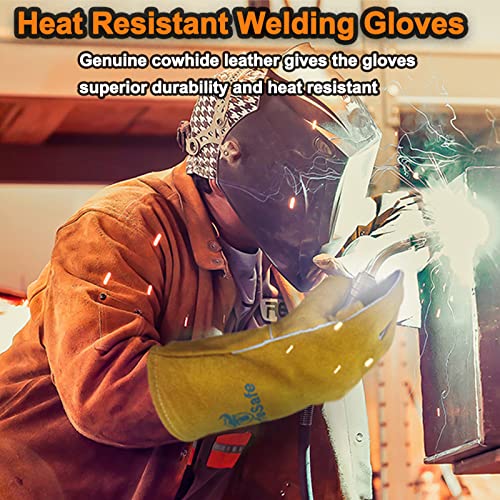 PerfeSafe Welding Gloves, 932℉ Heat Fire Resistant Gloves, Leather Welding Gloves for Stick/Tig/Mig/Forge, Mitts for BBQ,Oven,Grill,Fireplace,Stove,Animal Handling Gloves with Soft Lining