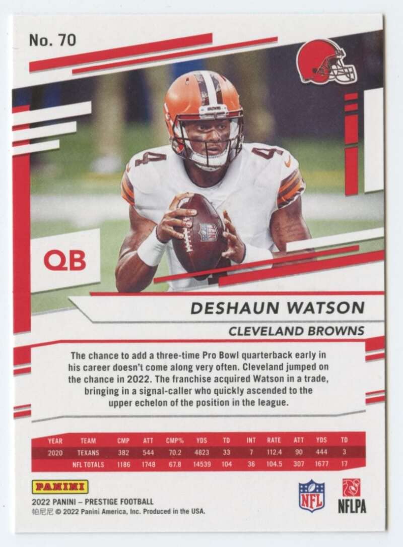 2022 Panini Prestige #70 Deshaun Watson Cleveland Browns NFL Football Trading Card