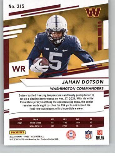 2022 Panini Prestige #315 Jahan Dotson RC Rookie Washington Commanders NFL Football Trading Card