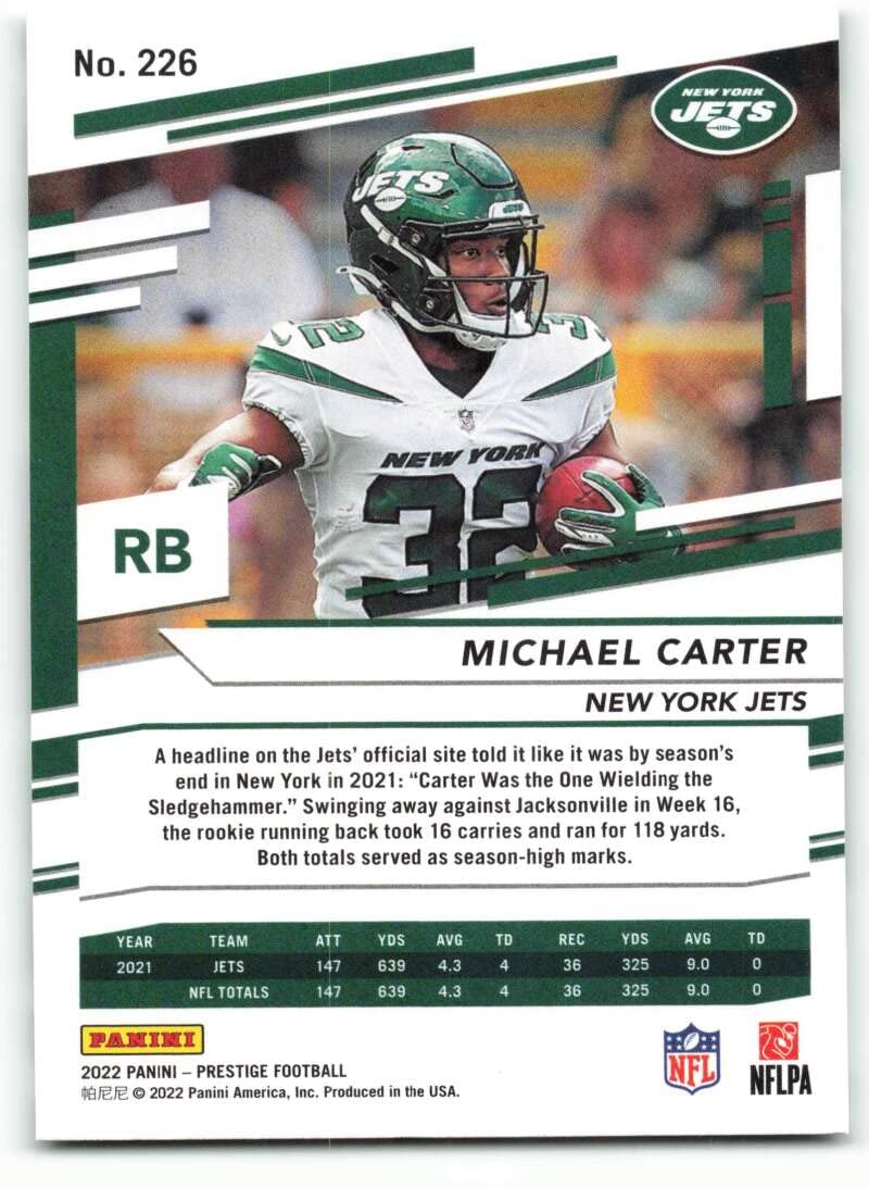 2022 Panini Prestige #226 Michael Carter New York Jets NFL Football Trading Card