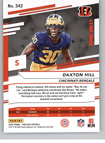 2022 Panini Prestige #342 Daxton Hill RC Rookie Cincinnati Bengals NFL Football Trading Card