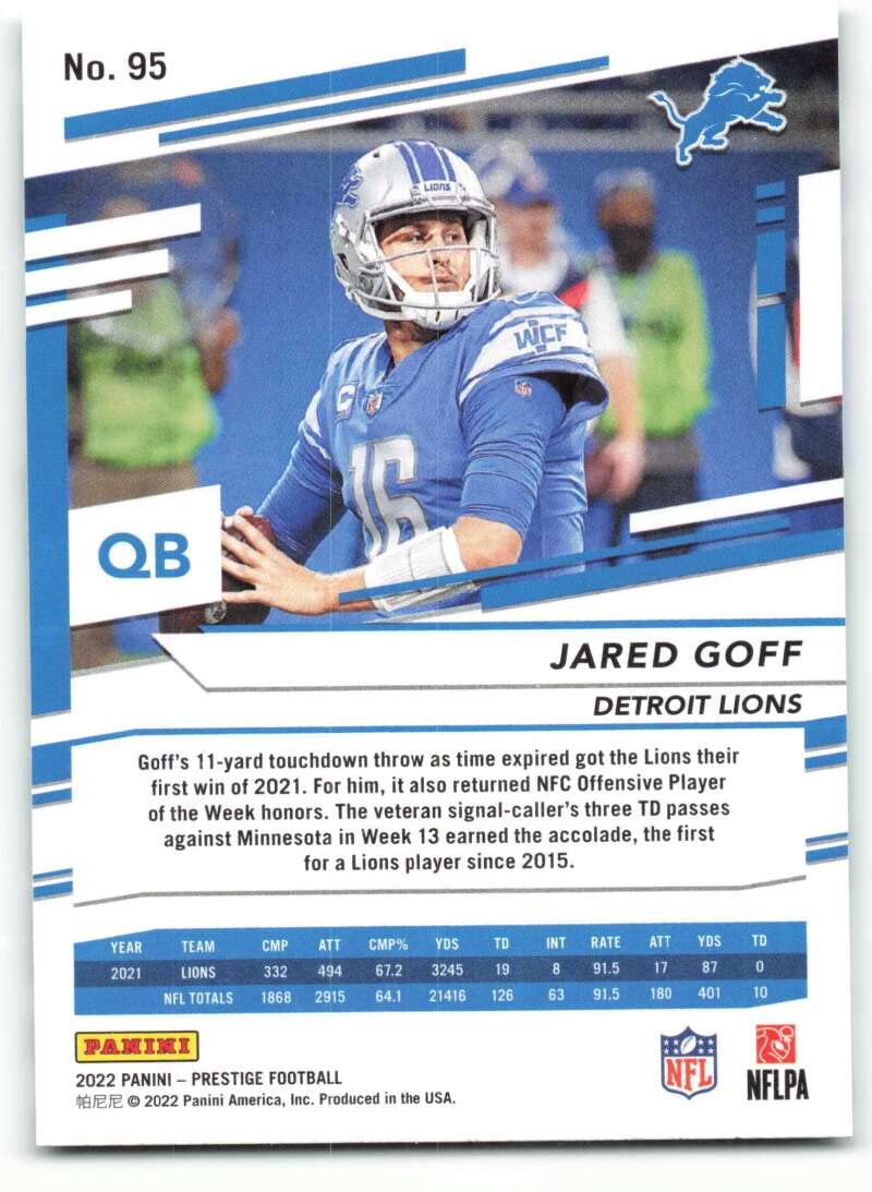 2022 Panini Prestige #95 Jared Goff Detroit Lions NFL Football Trading Card