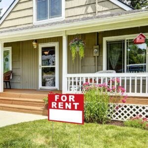 3 Pack 12 x 16 Inches for Rent Sign Kit Yard Sign with Tall Stands Double Sided Corrugated Plastic for Rental House Car Apartment Shops Business (Red)