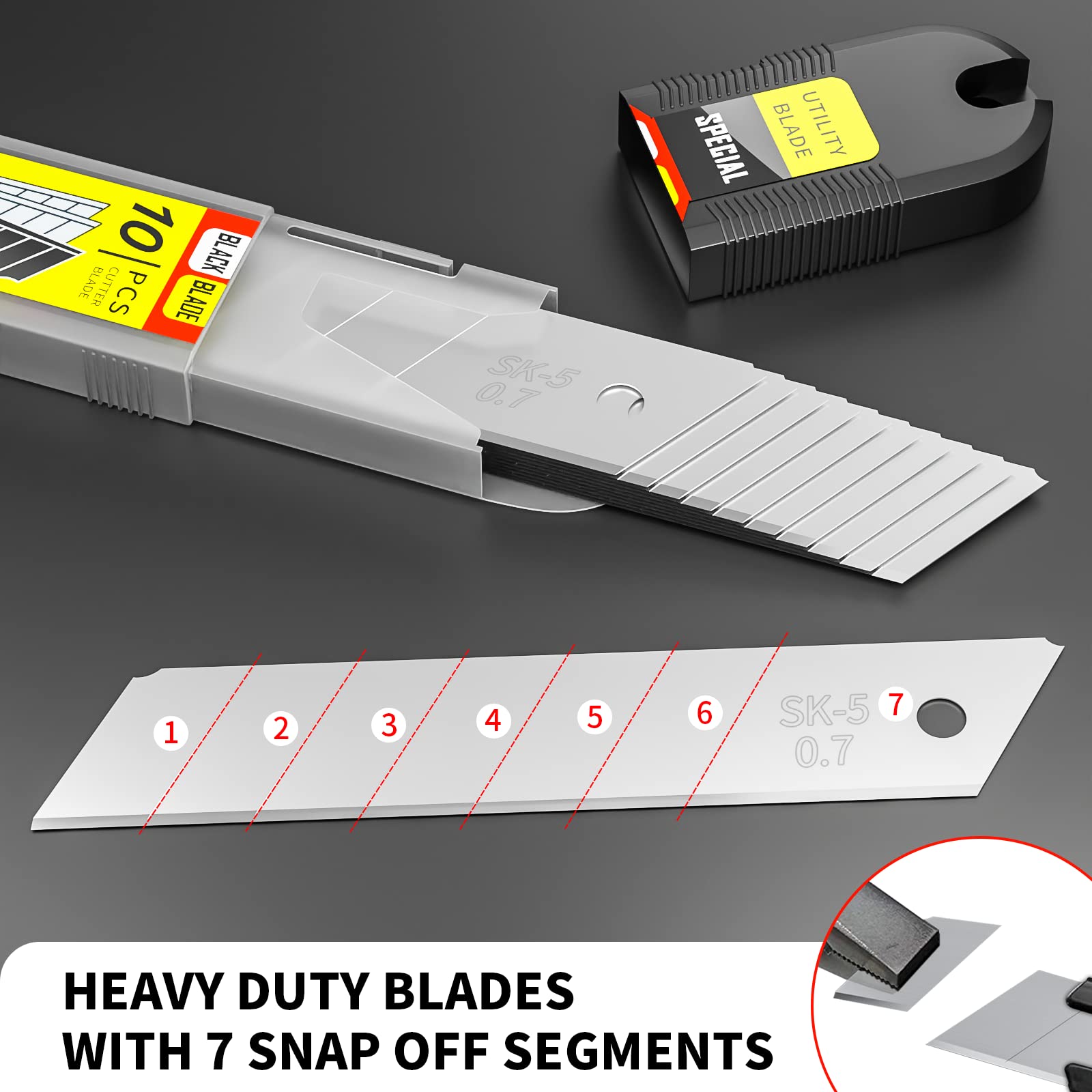 50-Pack 25MM Utility Knife Blades, Snap off Knife Blades for Retractable Box Cutters and Knife , SK5 Blades in Bulk Pack. 10pc ×5c